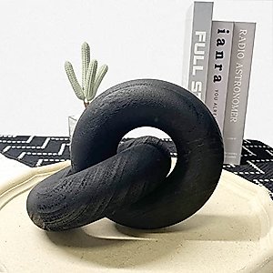 2-Link Wood Chain Link Decor Wood Knot Decor, Home Shelf Decor Hand Carved Boho Bead, Suitable for Bedroom, Living Room, Coffee Table Decor,Black Decor