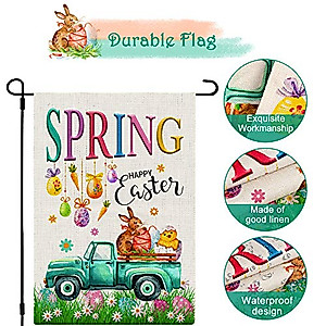 Whaline Easter Garden Flag Double-Sided Happy Easter Spring Burlap Garden Flag Truck Bunny Rabbit Egg Yard Flag Banner 12.5 x 18" Farmhouse Outdoor Decor for Patio Lawn