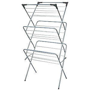Home Basics Metal Rack for Hanging (Silver) Clothes Dryer, 3-Tier [Misc.], Grey