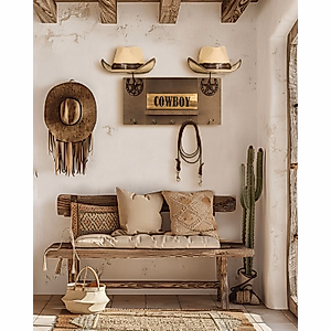 Cowboy Hat Holder for Wall with Shelf and 5 Hooks Western Cast Iron Hat Rack Rustic Wood Cowboy Hat Hanger for Entryway Closet Western Wall Decor Hat Hooks 25.6x11.8x6.5 in Men's Christmas Gift