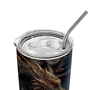 64HYDRO 20oz Steampunk Mechanical Engineer Clockwork Dragon Tumbler, Gaming, Gamer Gifts for Dragon Lovers, Stainless Steel Double Wall Vacuum Insulated Coffee Mug, Travel Cup with Lid