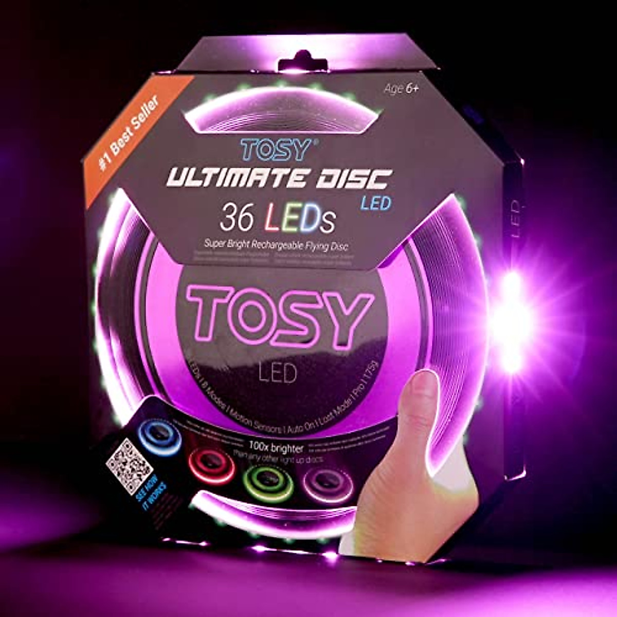 TOSY 36 and 360 LEDs Flying Disc - Extremely Bright, Smart Modes, Auto Light Up, Rechargeable, Perfect Birthday & Outdoor Camping Gift, Easter Basket Stuffers for Men/Boys/Teens/Kids, 175g frisbees
