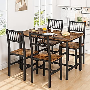 Lamerge Kitchen Table Set for 4, Industrial 43.3" Dining Table and Chairs Set with Metal Frame, 5 Piece Space Saving Dining Table Set, Ideal for Kitchen Dining Room Home & Office
