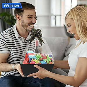 Worown 6 Pack Black Basket for Gifts Empty, Cardboard Gift Basket Kit, 8 x 10 Inch Kraft Basket with Bags, Black Pull Bows for Packing Gift on Easter, Christmas, Birthday, Wedding