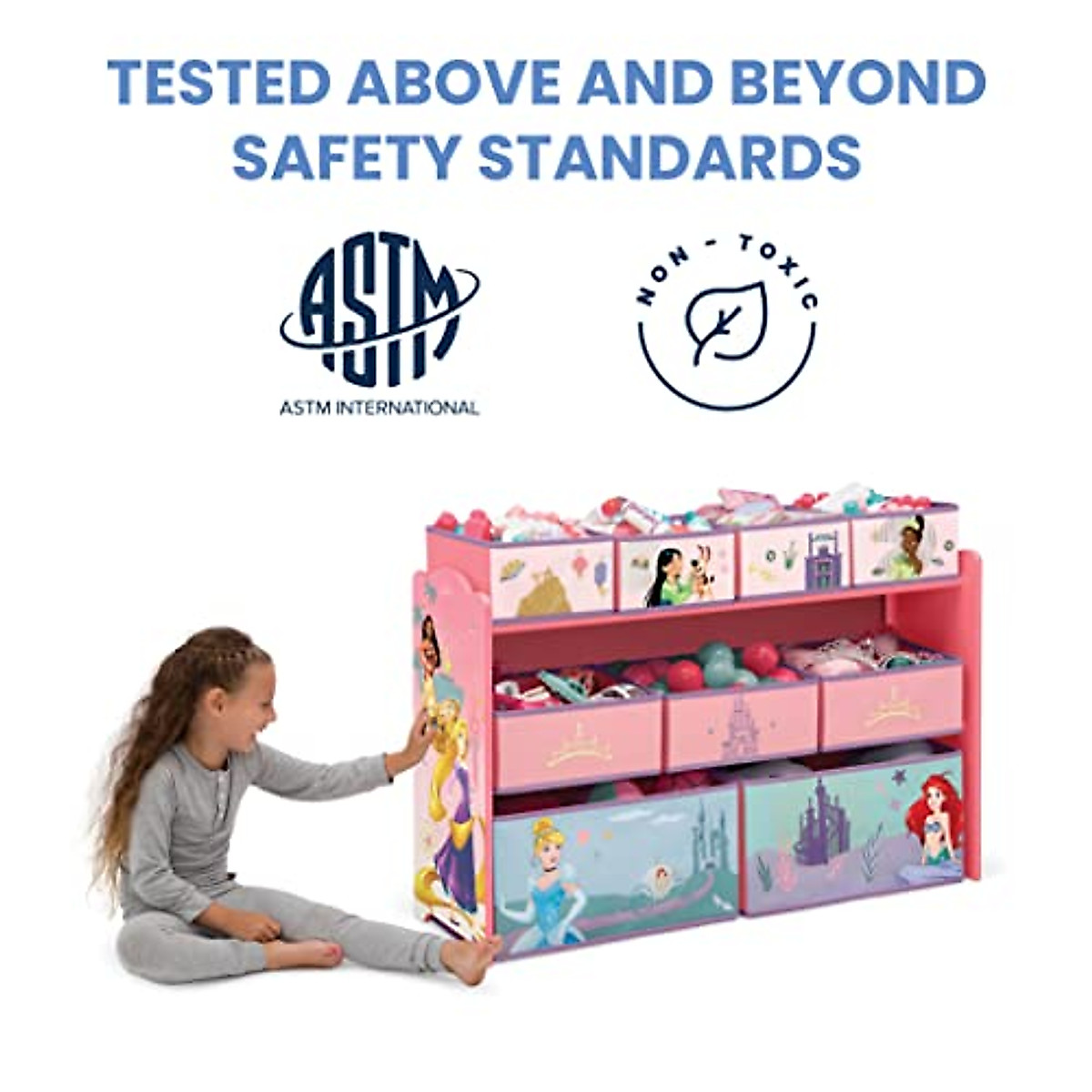 Delta Children Disney Princess Deluxe 9 Bin Design and Store Toy Organizer, Greenguard Gold Certified