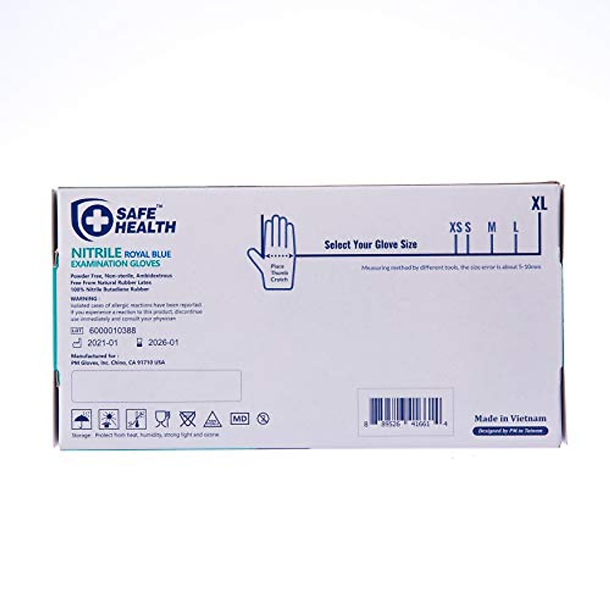 Safe Health Blue Nitrile Exam Gloves, 90-Count S M L XL, 3.5 Mil Free of Powder-Latex, Disposable-Textured, Clinic-Office-Daily, Medical, First-Aid, Clinics, Extra-large (Xl) Box 90, FIY1064G