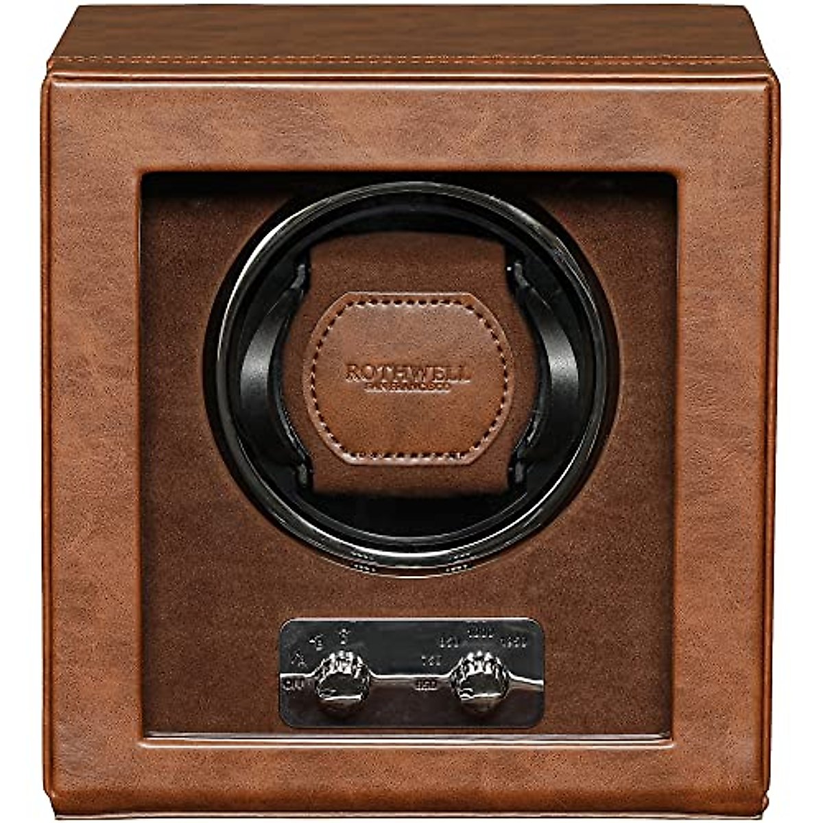ROTHWELL Single Watch Winder for Automatic Watches with Quiet Motor with Multiple Speeds and Rotation Settings (Tan/Brown)