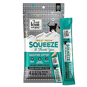 I AND LOVE AND YOU Treat Meow Lickable Cat Treats - Chicken Puree - Digestion Support, Squeeze Treat, 0.5oz, 4ct