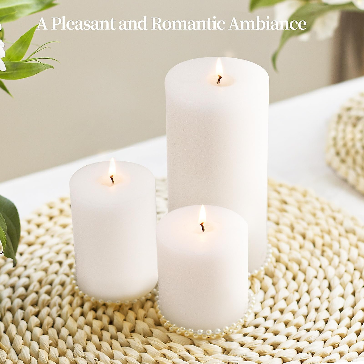KONNI White Pillar Candles Set of 6, 3"x 3" Unscented Pillar Candles Bulk, 30 Hours Long Burning Candles, Smokeless&Dripless Large Round Candle for Wedding, Home Decoration, Parties, Spas, Dinner