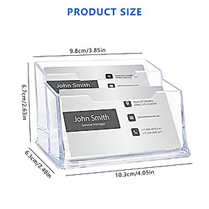 FYY Clear Business Card Holder for Desk,Acrylic Business Card Stand Business Card Holder Display with 2 Tier for Office-Clear
