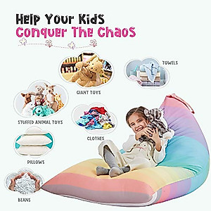 Nobildonna Stuffed Animal Storage Bean Bag Chair Cover Only for Kids and Adults, Extra Large Beanbag Without Filling Plush Toys Holder and Organizer- Premium Canvas 250L (Rainbow)