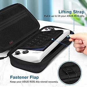 Fintie Case for ASUS ROG Ally X 2024 / ROG Ally 2023, Shockproof Protective Cover Hard Shell with Inner Pocket & 14 Game Card Slots, Black