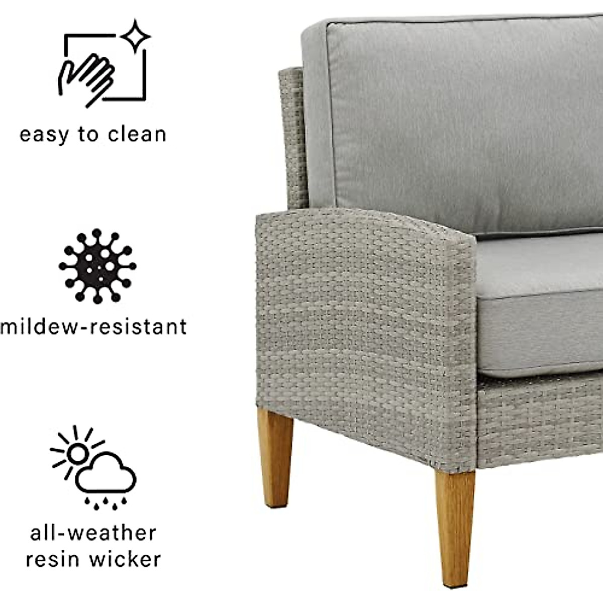 Crosley Furniture CO7168-GY Capella Outdoor Wicker 2-Piece Armchair Set, Acorn with Gray Cushions