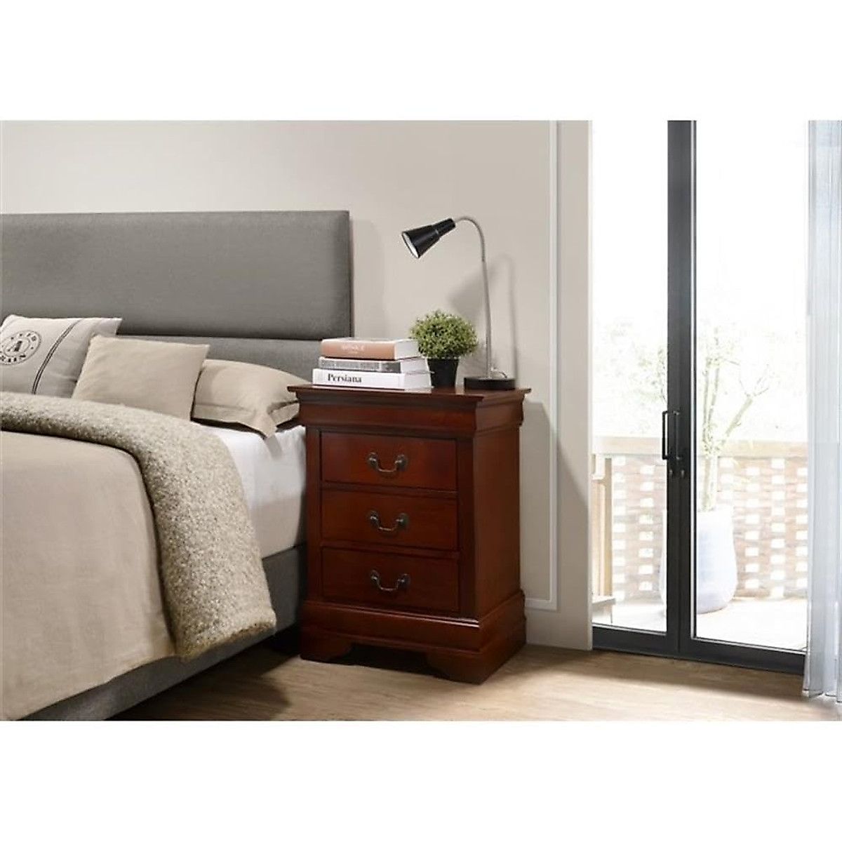 Glory Furniture Louis Phillipe 3 Drawer Nightstand in Cherry