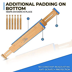 Hugs & Kitchens Bamboo Drawer Dividers - Adjustable, Expandable Kitchen Drawer Organizer for Kitchen Utensils, Clothes, Office Drawer Separator (6pcs)
