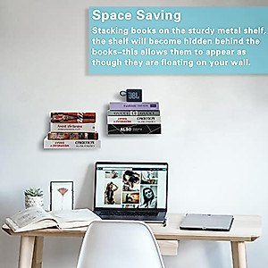 Homakover Invisible Floating Bookshelves, Heavy-Duty Book Organizers, Wall Mounted Bookshelf, Iron Storage Shelves for Bedroom, Living Room, Office (Small) (2 Pieces, White)