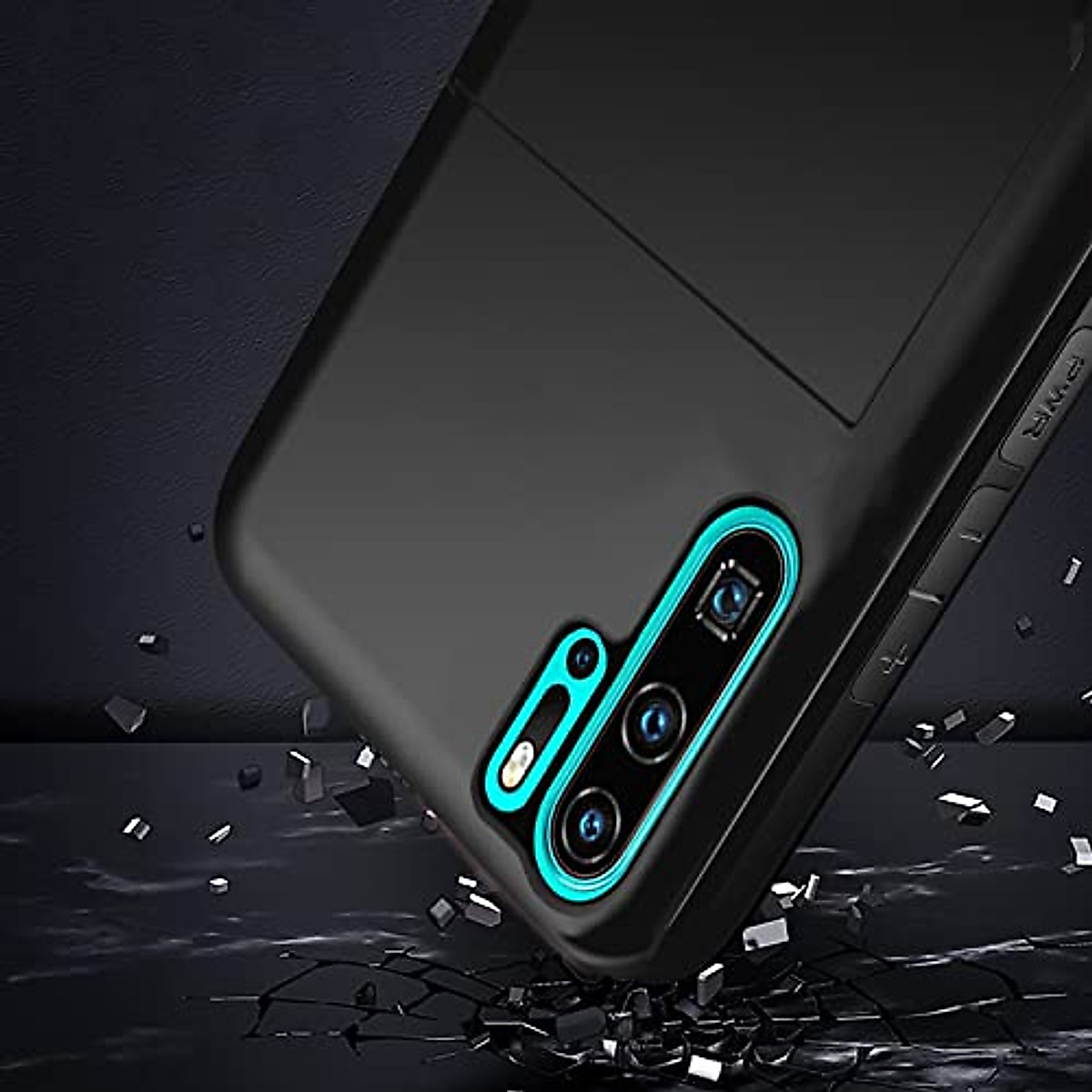 Asuwish Phone Case for Huawei P30 Pro with Tempered Glass Screen Protector and Credit Card Holder Wallet Cover Hard Hybrid Cell Accessories Hawaii P30Pro P 30 Pro30 Women Men Black