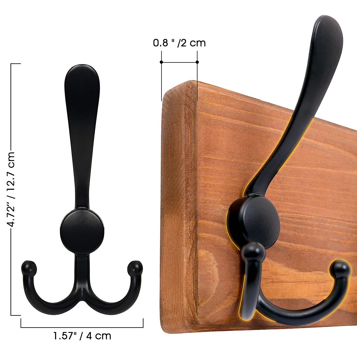 NOVANEX Rustic Wall Mounted Coat Rack: Solid Premium Pine Wood Plank Coat Hanger, 16 inches Hole to Hole, Heavy Duty Vintage Farmhouse Entryway Clothes Hanger with 5 Triple Hooks