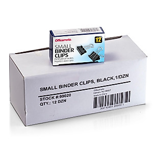 Officemate Small Binder Clips, Black, 12 Boxes of 1 Dozen Each (144 Total) (99020)