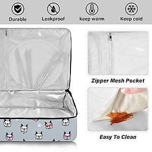 Kcldeci Insulated Thermal Food Carrier Insulated Casserole Carrier for Hot or Cold Food,Bulldog with Sunglasses Heart Insulated Tote Bag for Potluck Cookouts Parties Picnic,Lasagna Lugger