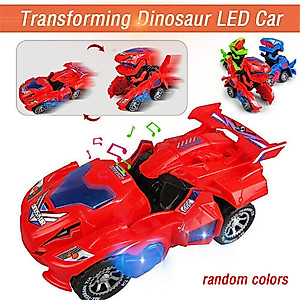 HENGBANG Transforming Toys, Dinosaur Cars Combined Into One,Automatic Transformation, Transformation of Dinosaur LED Cars, Lamps (Red)