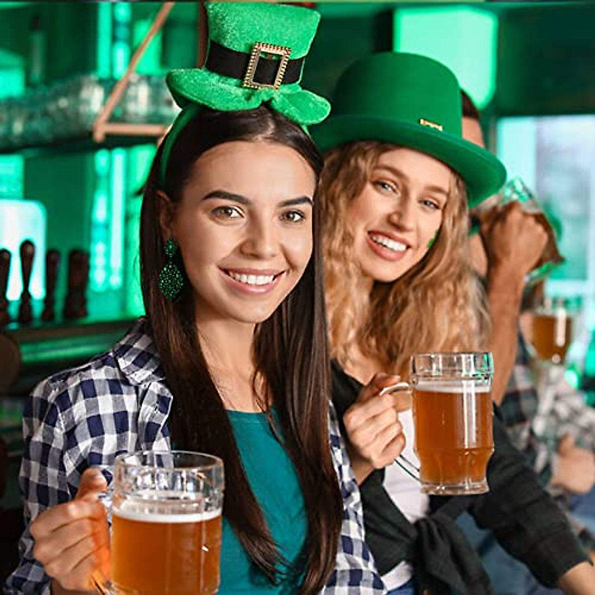 Flyonce Women's Austrian Crystal Party Hollow-out Teardrop Pierced Dangle Earrings Green Black-Tone