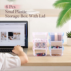 ISKYBOB 6 Packs Small Storage Bins with Lids, Mini Stackable Plastic Storage Containers Colorful Bead Organizer Latch Box Small Containers for Organizing Craft, Small Items, Green+Pink