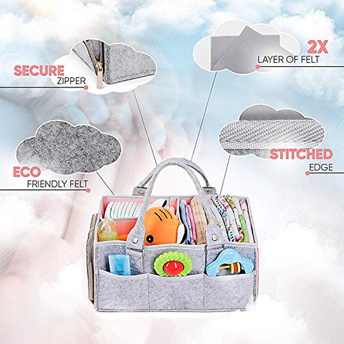 Printbeat Baby Diaper Caddy - Nursery Storage Bin and Car Organizer for Diapers and Baby Wipes and Feeding Bottles Shower Gift (Blue)