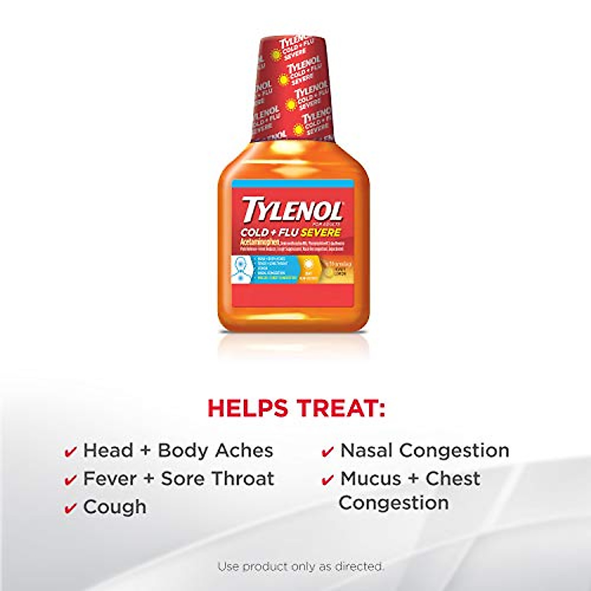 Tylenol Cold + Flu Severe Flu Medicine, Liquid Daytime Cold and Flu Relief, Honey Lemon, 8 fl. oz
