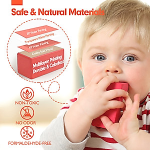 hahaland Wooden Blocks - Building Blocks Set with Number Alphabet Letter Car - City Construction Stacking Toddler Toys Montessori Toys for 3 Year Old Girls Boys Kids Building Toys for Ages 3-4-5-6