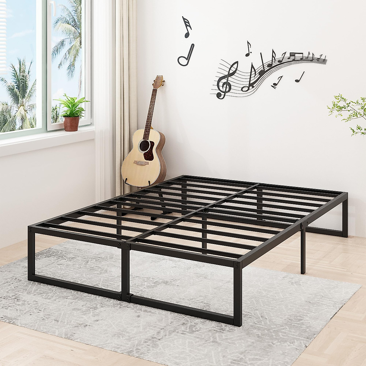 Lutown-Teen 14 Inch California King Bed Frames No Box Spring Needed Heavy Duty Metal Cal King Platform for Mattress Foundation, Noise Free, Easy Assembly, Black