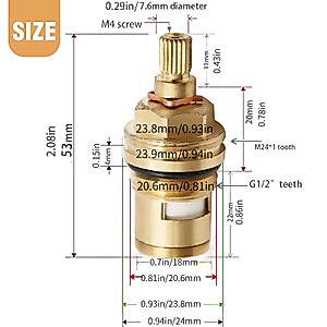 Saihisday Ceramic Stem G1/2" Ceramic Disc Cartridge Hot and Cold Stem for Standard Faucets Bathroom Kitchen, Lead Free