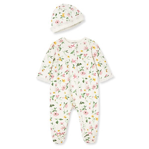Little Me Baby Clothes & Outfits - Girls One Piece Hat & Footed Sleeper Pajamas - 3 Months, Ivory Spring Floral