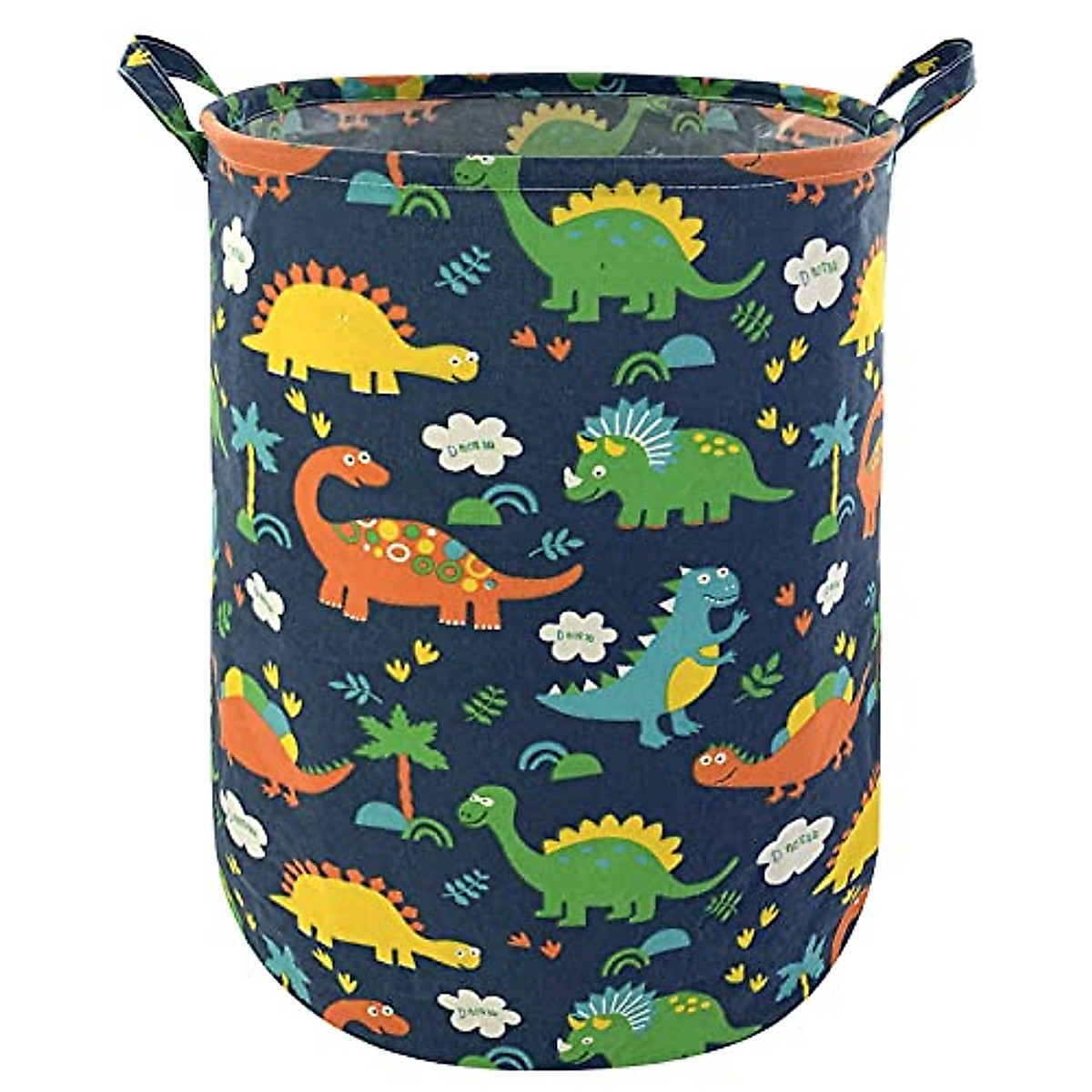 Mziart Large Storage Baskets Foldable Nursery Toys Box Storage Bins Canvas Fabric Gift Baskets Collapsible Laundry Basket Waterproof Clothes Organizer Laundry Hamper with Handles (Blue Dinosaurs)