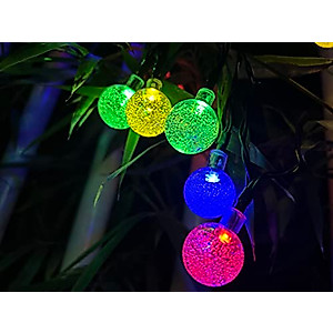 SPLOcolor Solar String Lights Outdoor, 20ft Waterproof 30 LEDs 8 Modes Crystal Globe Solar String Fairy Lights Backyard Patio Christmas Lights for Holiday Party Gardens Backyard Wedding (Multicolor)