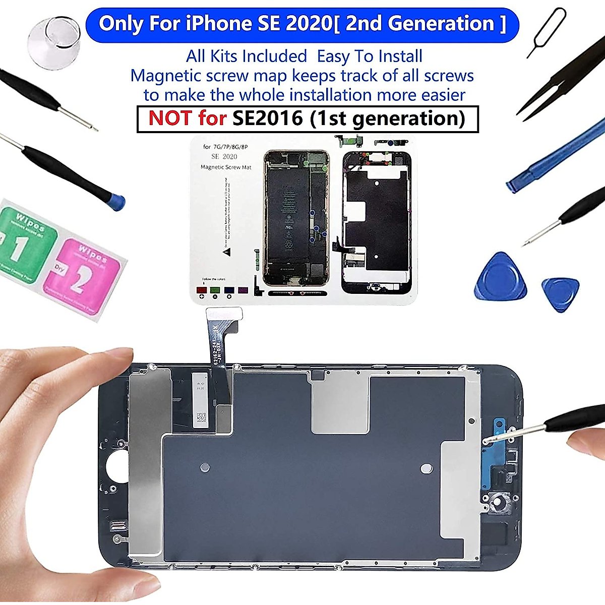 Diykitpl for iPhone 8/ SE 2020 2nd Generation Screen Replacement Black, LCD Touch Screen Digitizer with Repair Tools for A2275, A2298, A2296 with Waterproof Seal+Repair Tools+Screen Protector