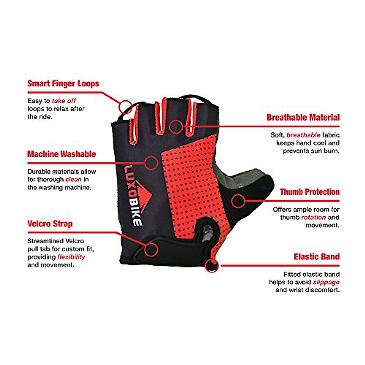 LuxoBike Cycling Gloves Bicycle Gloves Bicycling Gloves Mountain Bike Gloves – Anti Slip Shock Absorbing Padded Breathable Half Finger Short Sports Gloves Accessories for Men/Women
