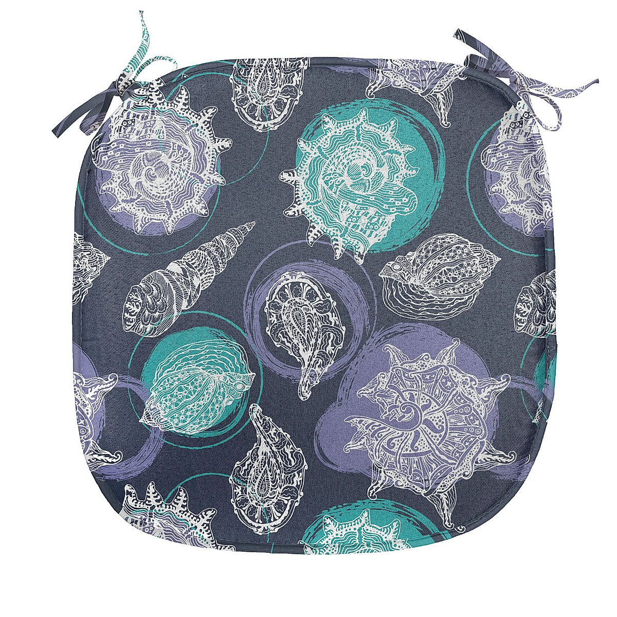 Ambesonne Nautical Chair Seating Cushion Set of 8, Ocean Theme Seashells Scallop Summer Marine Coastal Grunge, Anti-Slip Seat Padding for Kitchen & Patio, 16"x16", Night Blue Sea Green