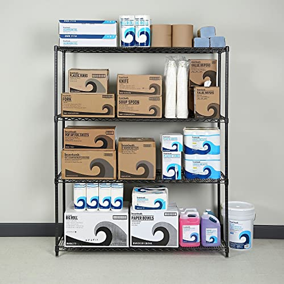 Alera ALESW206018BA All-Purpose Wire Shelving Starter Kit, 4-Shelf, 60 X 18 X 72, Black Anthracite+