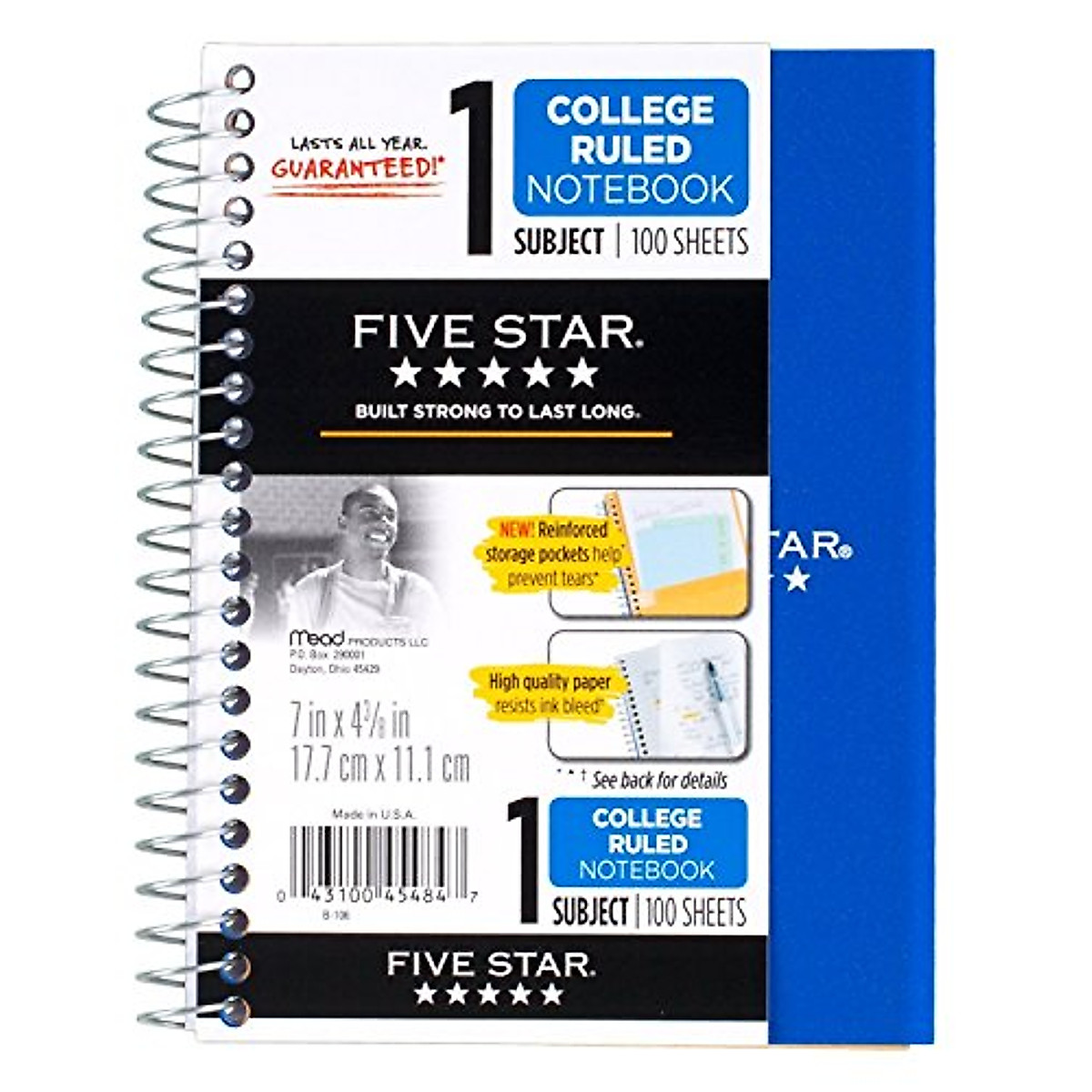 Five Star Personal Spiral Notebook, 7" x 4 3/8", 100 Sheets, College Rule, Assorted colors, 12 Pack