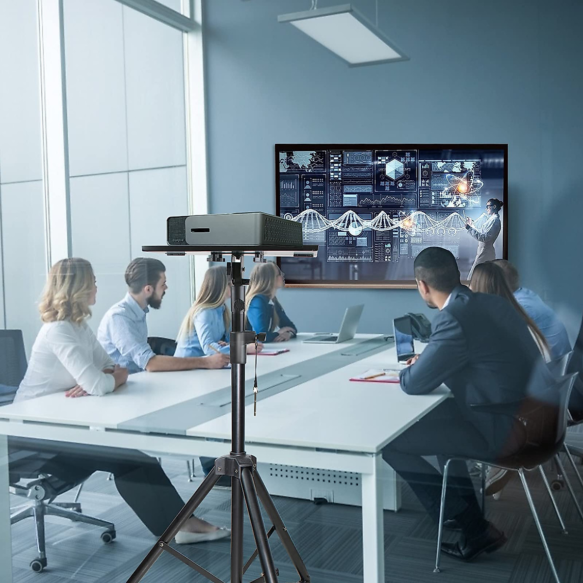 Projector Stand, Sturdy Durable Metal Laptop Tripod Stand with Wheels, Folding Floor Tripod Stand with Tray, Adjustable Height Portable DJ Equipment Stand for Indoors and Outdoors (43 Inch - 73 Inch)