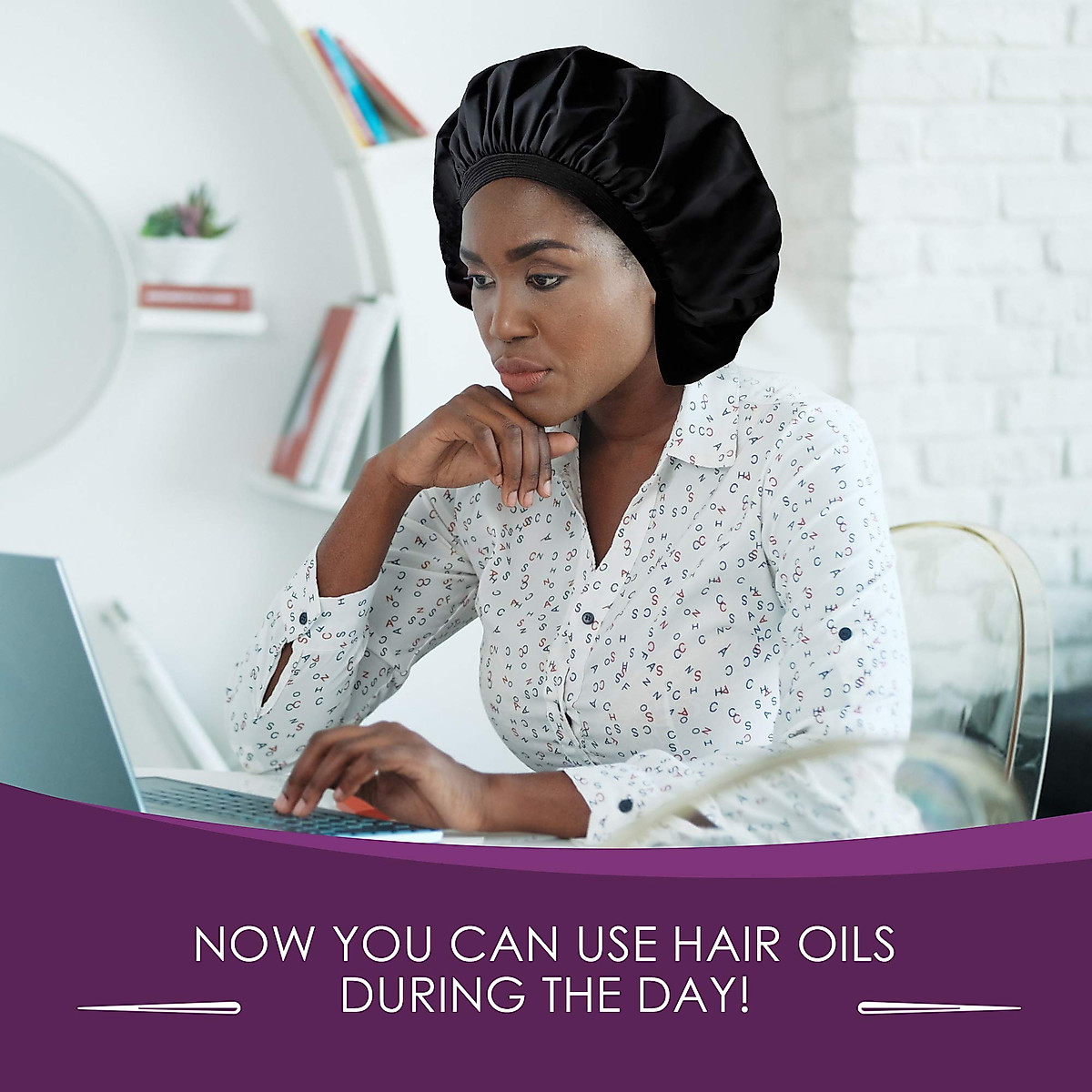 Reusable Oil Proof Nightcap Hair Care Protector Cover Bonnet for Sleeping and Shower Cap, Leakproof, Waterproof Outer Layer, Extra Large to Accomodate for Long Hair with Comfort Elastic Band