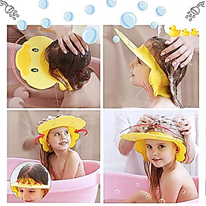 Hair Washing Hat Shower Bath Silicone Cap Soft Adjustable Visor Head Protector Shampoo Cap for Toddler, Baby, Kids, Children (Yellow)