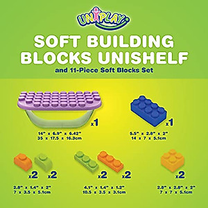 UNiPLAY Building Blocks Daycare Play Shelf with Storage 11 Piece Set, Sensory Toys Storage Bin and Play Shelf for Teething Baby Starter Learning Building Blocks, Ages 3 Months and Up, Purple