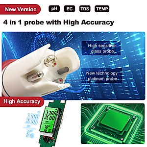 GIDIGI pH Tester,Digital pH Meter for Water,New Version TDS Meter for Drinking Water with Backlit Simultaneously Display 4 in 1 TDS pH EC Meter for Water Hydroponic Nutrient Solution,Pool,Home Use