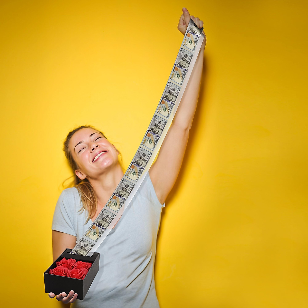 Money Box for Cash Gift Pull, Money Gift Boxes for Cash on Birthday, Christmas, Graduation, Mother's Day, for Husband, Wife, Girlfriend, Mother With Soap Rose Flower and Greeting Cards (Black+Red)