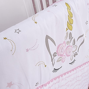 Sammy & Lou Mystical Dreams 4-Piece Baby Nursery Crib Bedding Set for Girls, Includes Quilt, Fitted Crib Sheet, Crib Skirt, and Plush Toy
