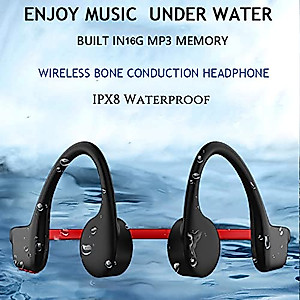 Waterproof Bone Conduction Bluetooth Headphones Ultralight Swimming Headphones IP68 Waterproof Bluetooth 5.3 Open Ear Wireless Sports Headset with MP3 Play 16G Memory for Running Swimming (Black&Red)