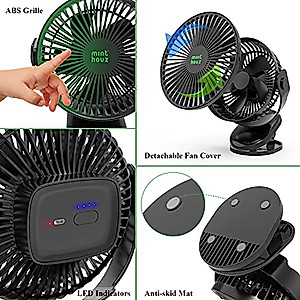 Minthouz Clip on Fan, 4000mAh Portable Fan Rechargeable Battery Operated Fan, Upgraded Quieter & Stronger Wind Personal Fan, 4 Speeds Desk Fan with Clamp,Mini Fan for Baby Stroller Bedroom Home Office