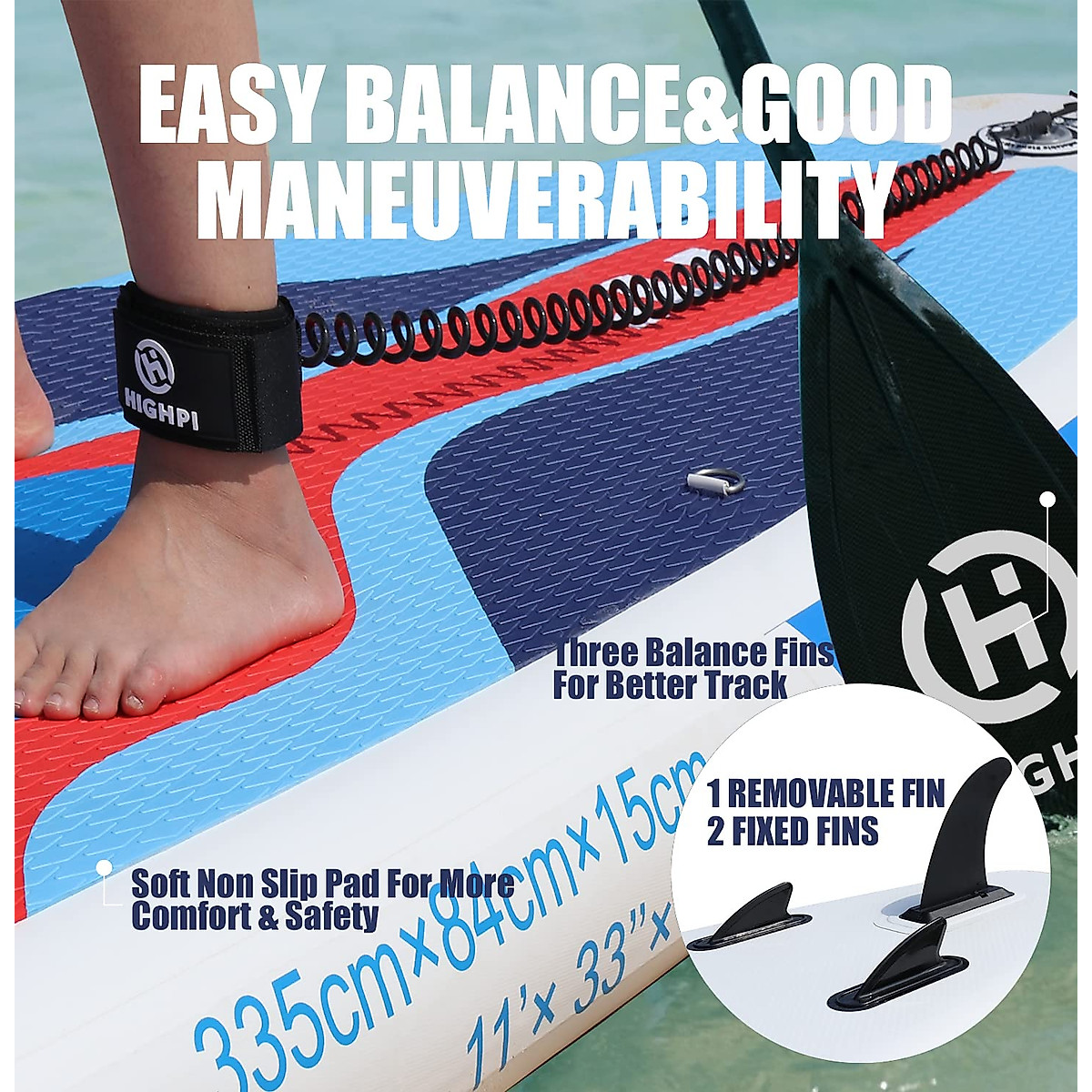 HIGHPI Inflatable Paddle Boards, 11'x33''x6'' SUP for Adults&Youth, Stand Up Paddle Boards with Accessories, Anti-Slip Deck, Stable Durable Lightweight, Suitable for Yoga Fishing Traveling